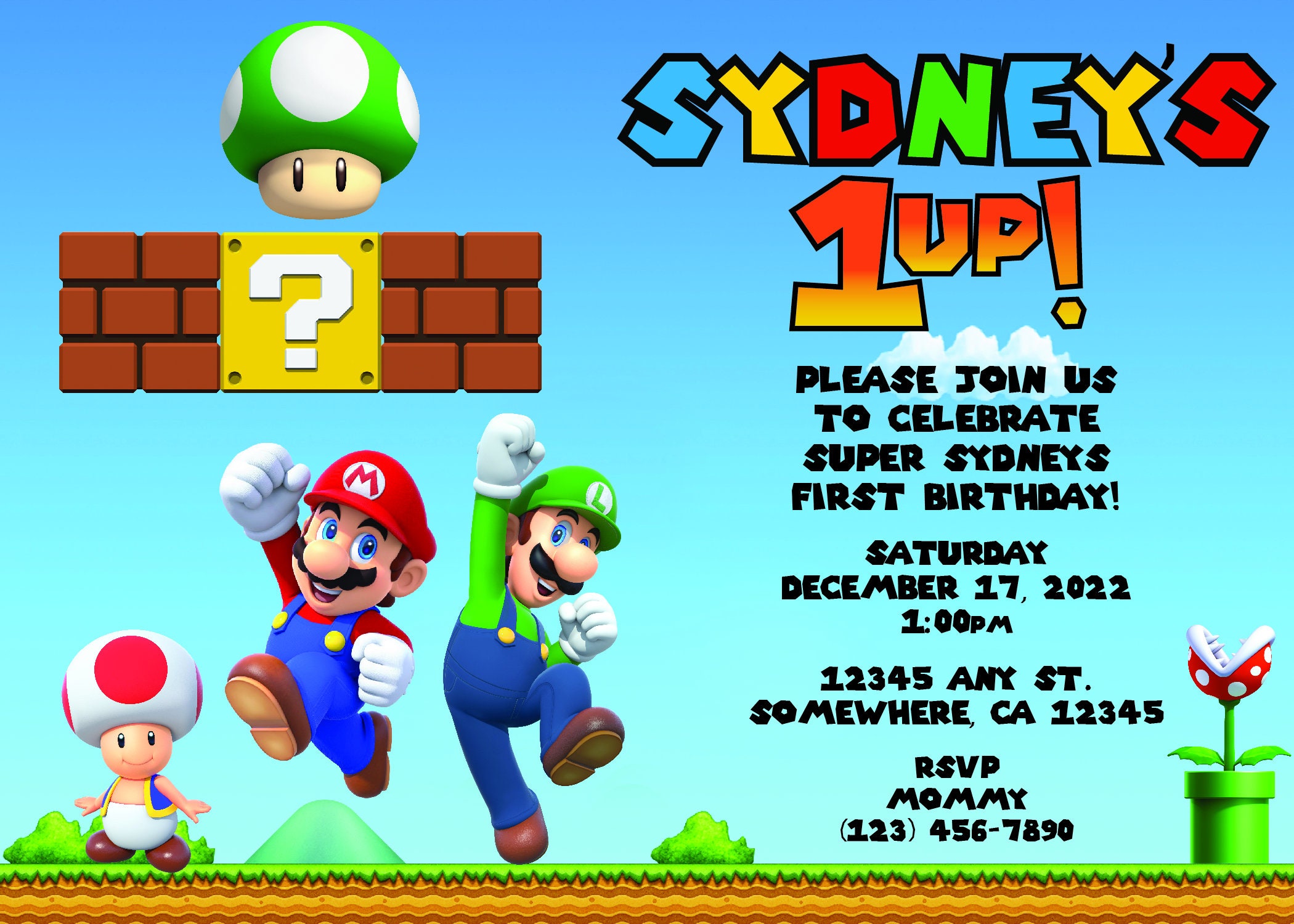 Super Mario Brothers Themed Party Invitation - Etsy