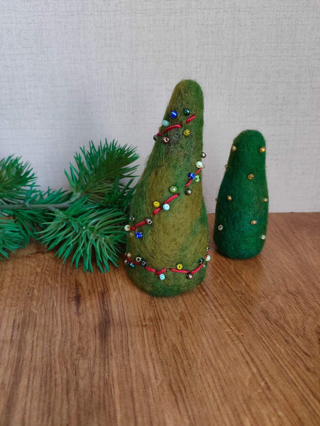 Set of Two Tree Needle Felted for Christmas Decor Felt - Etsy