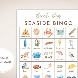 Printable Seaside Beach Day Nature Bingo | Beach Scavenger Hunt Game - Etsy