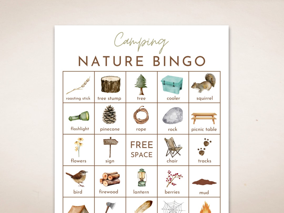 Printable Camping Nature Bingo | Outdoors Scavenger Hunt Game - Etsy