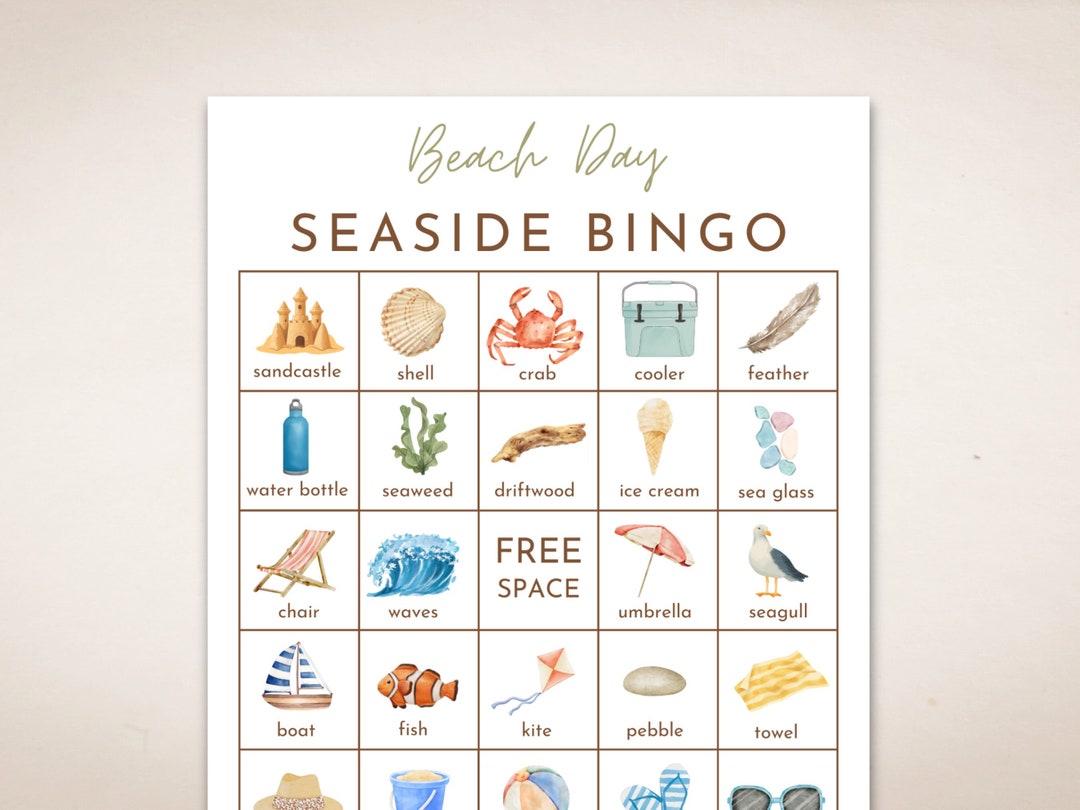Printable Seaside Beach Day Nature Bingo | Beach Scavenger Hunt Game - Etsy