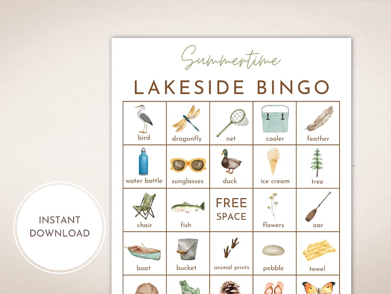 Printable Summertime Lakeside Bingo | Outdoors Scavenger Hunt Game - Etsy