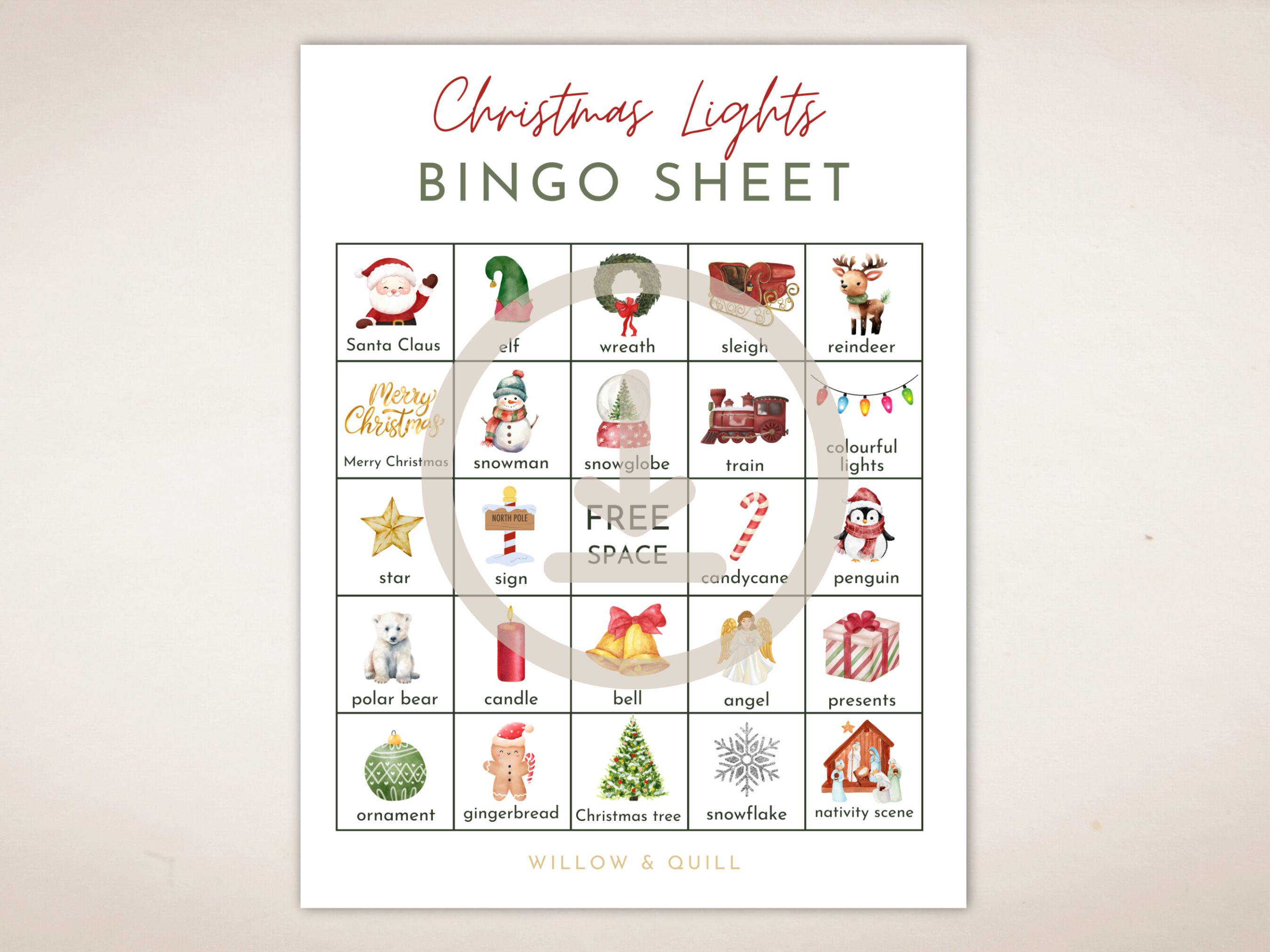 Printable Christmas Lights Bingo | Christmas Scavenger Hunt | Christmas ...