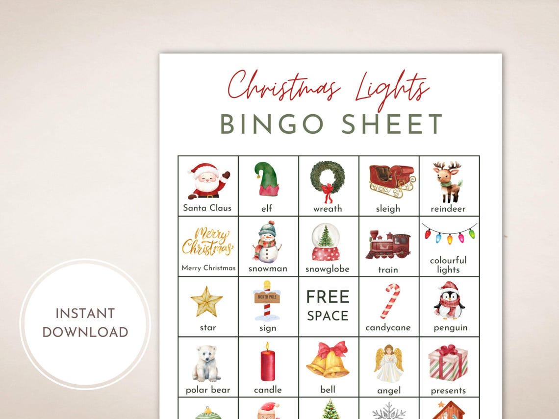 Printable Christmas Lights Bingo | Christmas Scavenger Hunt | Christmas ...