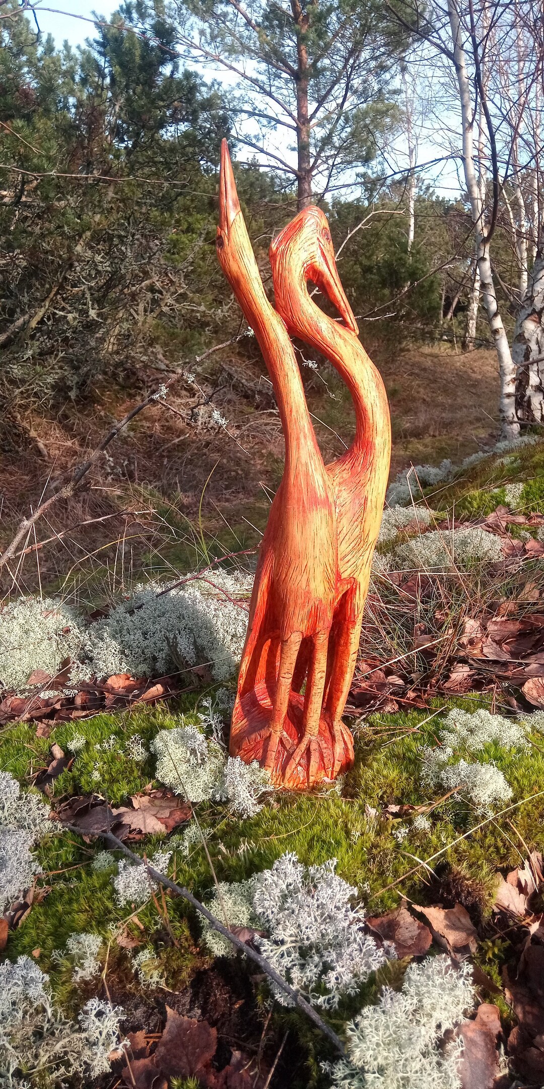 Handmade Wood Carving Crane Birds,two Cranes in Love,wooden Love Birds ...