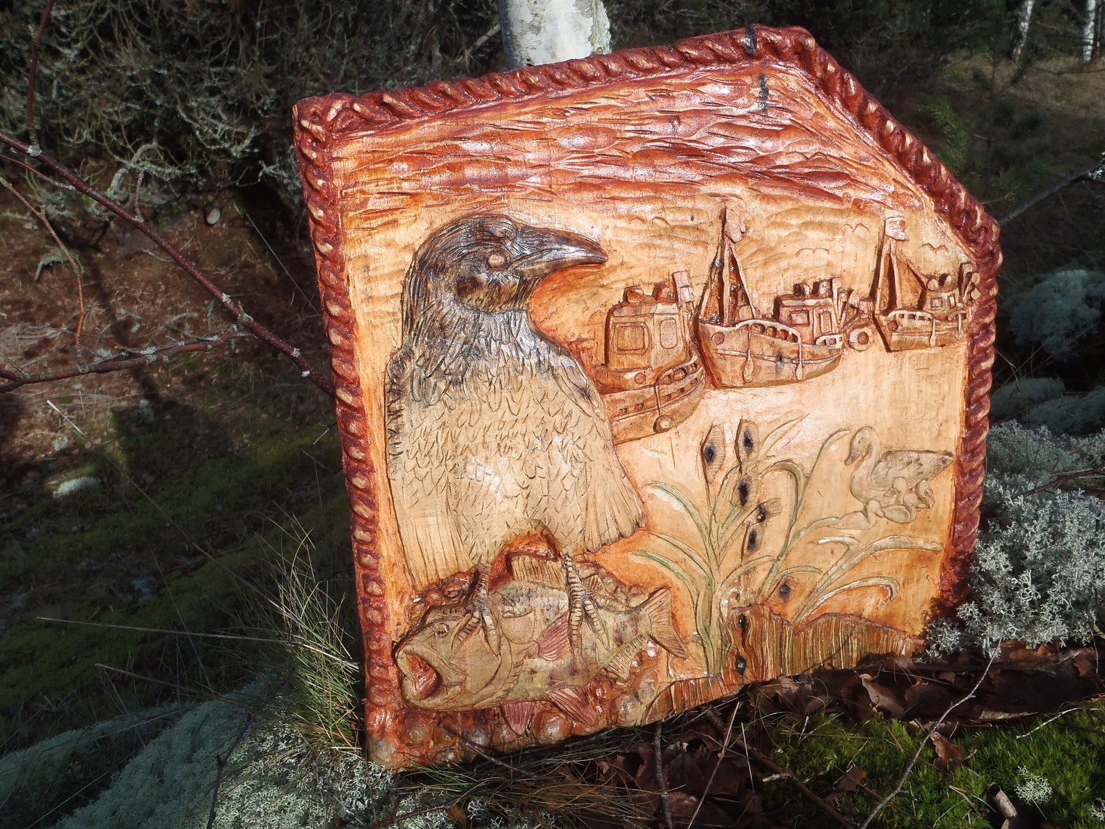 Wood Carving Crow, Handmade Crow Picture, Handmade Carving, Wooden ...
