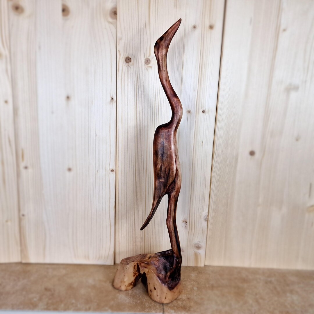 Carved Crane, Wooden Crane,wood Carving,wooden Bird Figure,symbol of ...
