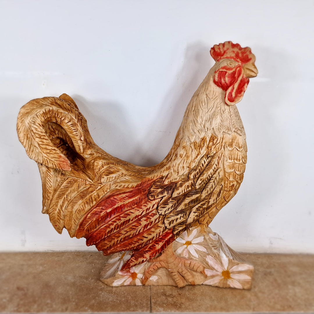 Hand-carved Wooden Rooster, Large Wooden Rooster, Farmhouse Decor, Male ...