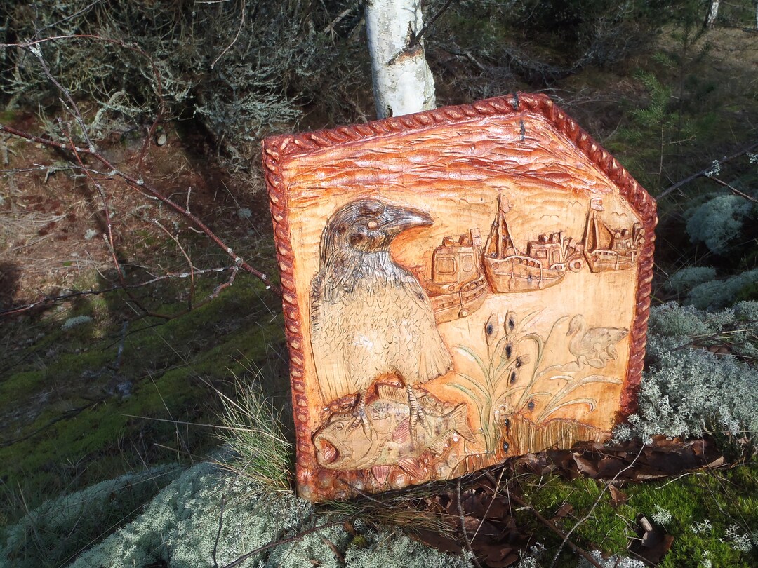 Wood Carving Crow, Handmade Crow Picture - Etsy