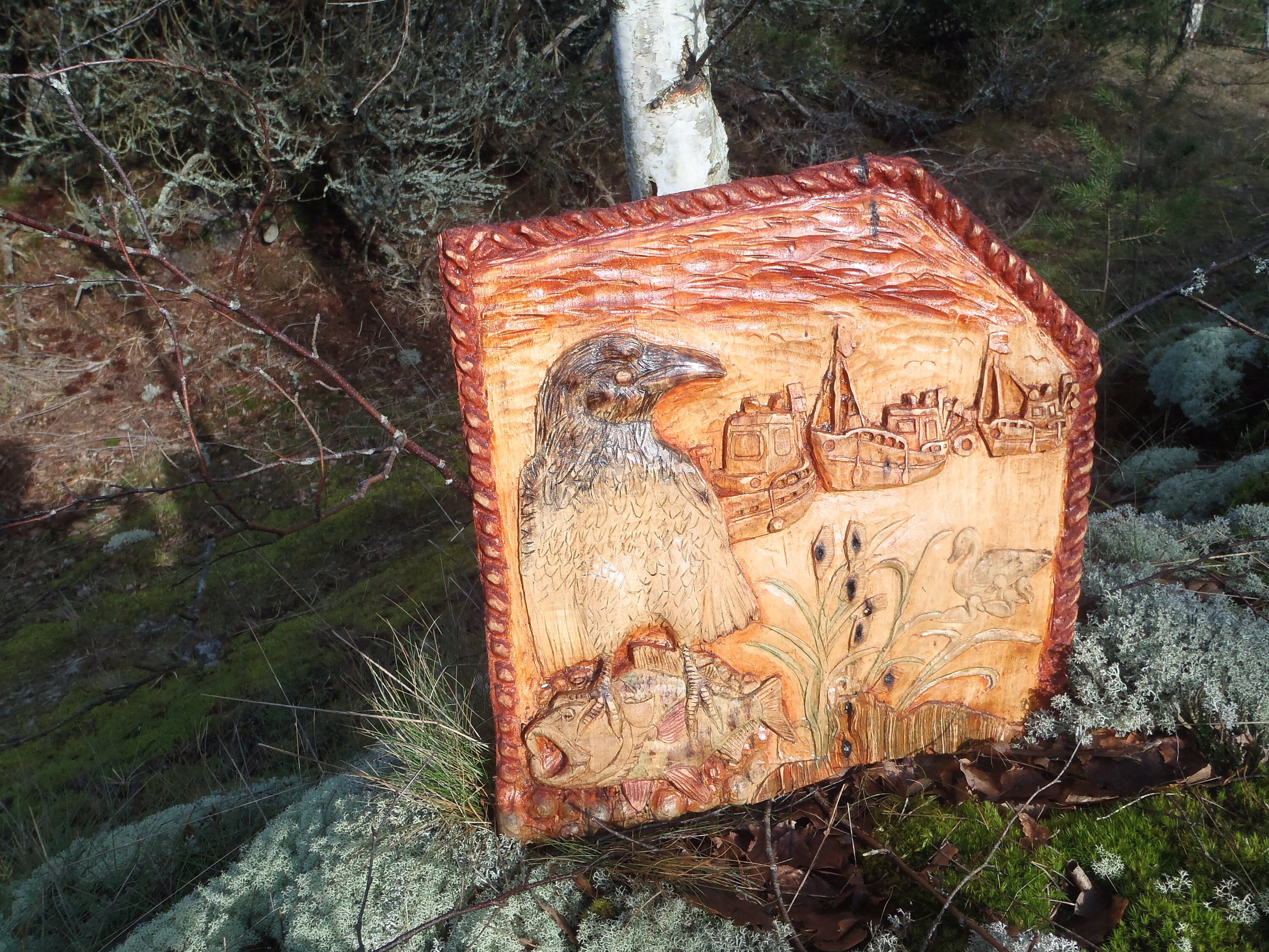 Wood Carving Crow, Handmade Crow Picture, Handmade Carving, Wooden ...