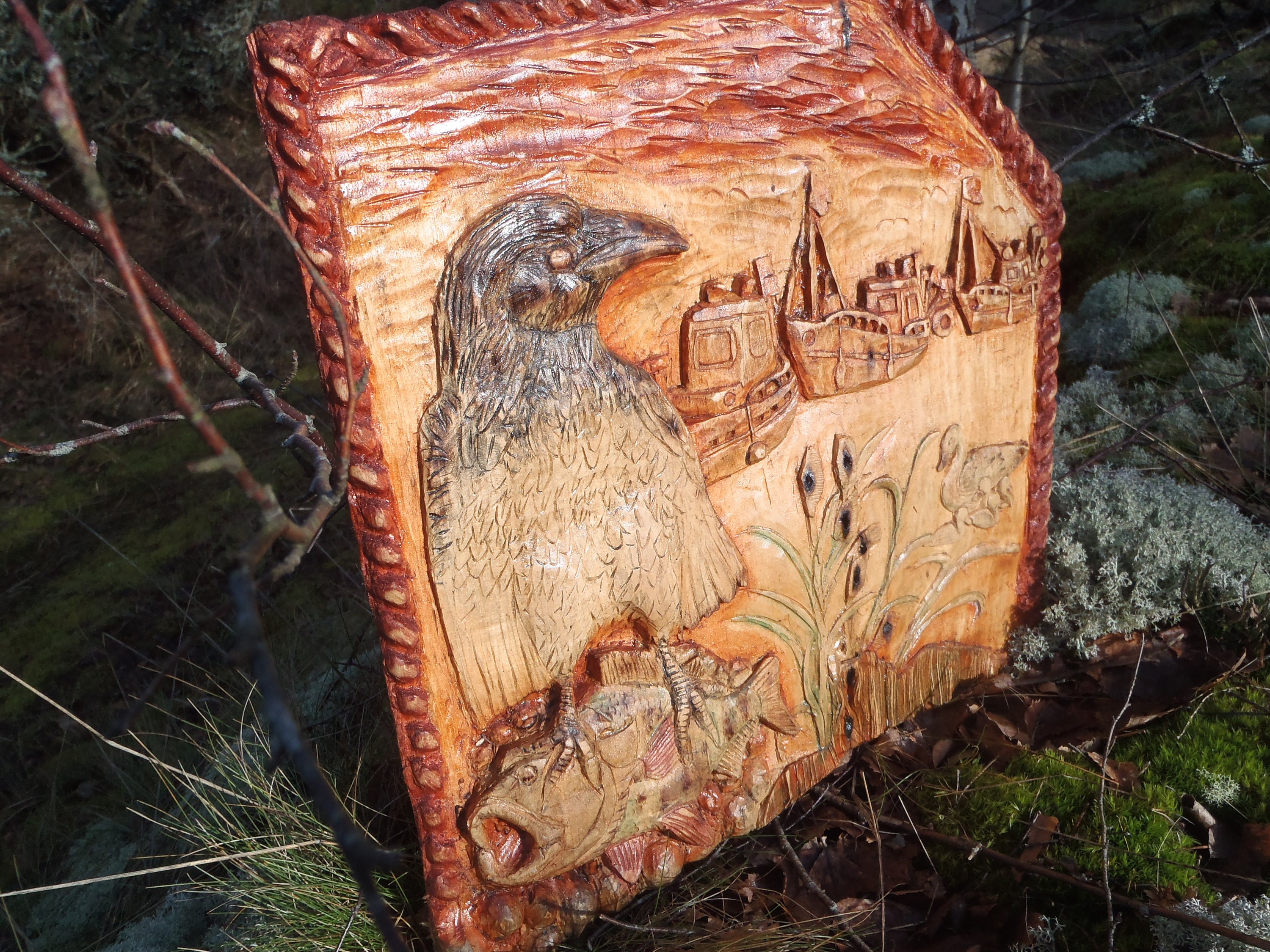 Wood Carving Crow, Handmade Crow Picture, Handmade Carving, Wooden ...