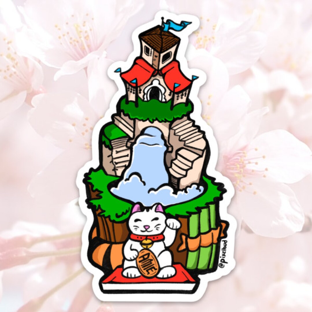 Lucky Cat Tower Sticker, Asian Inspired Decal, Bamboo Stalk Sticker ...