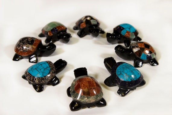 Assorted Inlaid Obsidian Turtle single Turtle - Etsy
