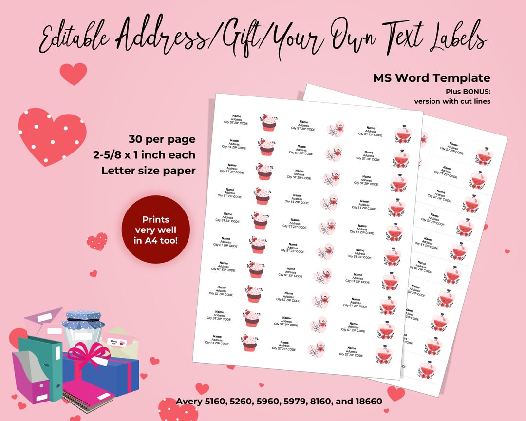 Valentine's Printable Love Address Labels, Stickers, Gift, Editable ...