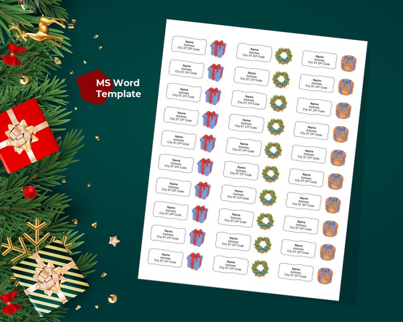 Printable Christmas Address Labels. 30 per Page. MS Word Template and ...