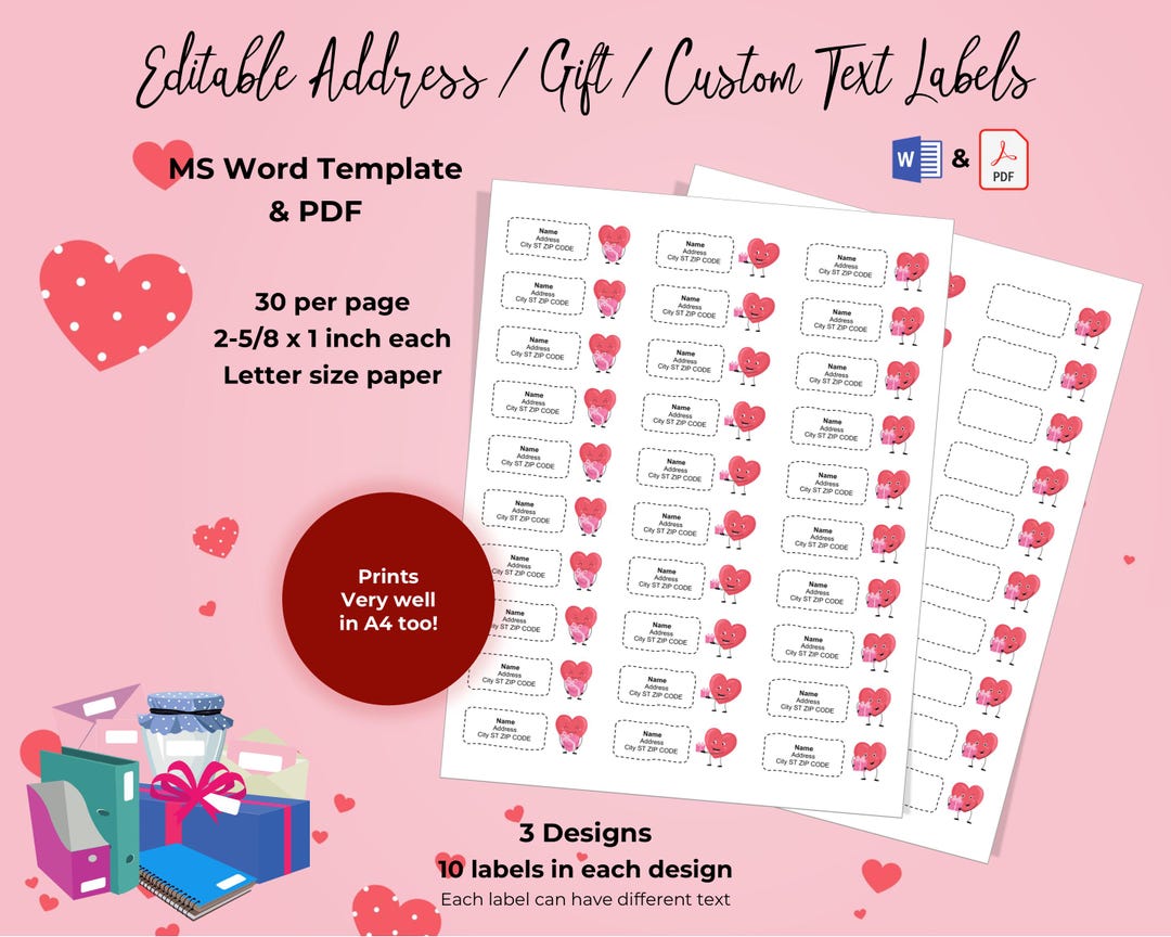 Printable Love Heart Address & Gift Labels | Editable Word Template ...