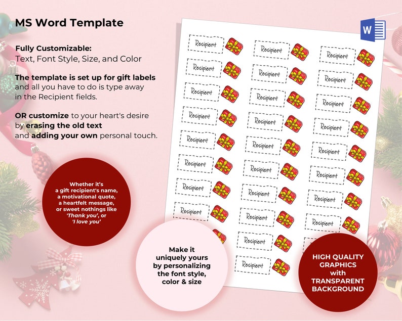 Editable Printable Christmas Gift Labels. 30/page. MS Word Template and ...