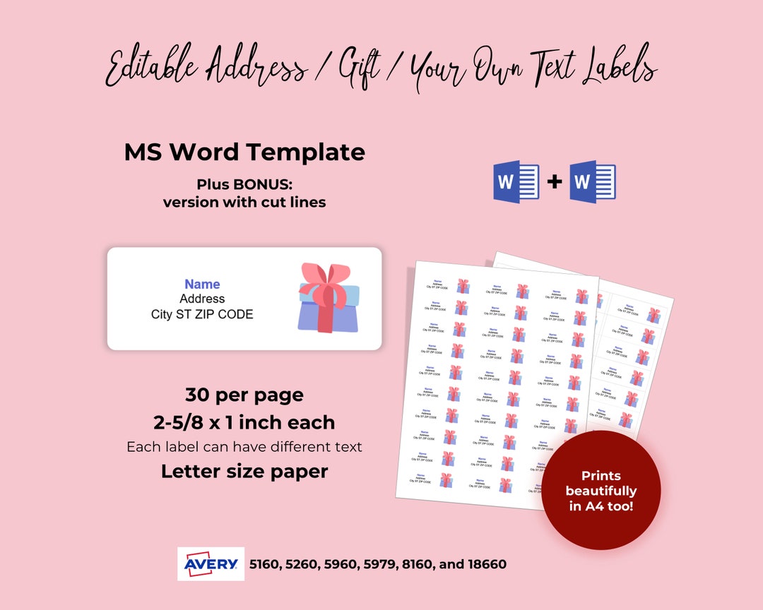 Printable Address Gift Labels, Stickers, Gift, Editable Text Labels. 30 ...