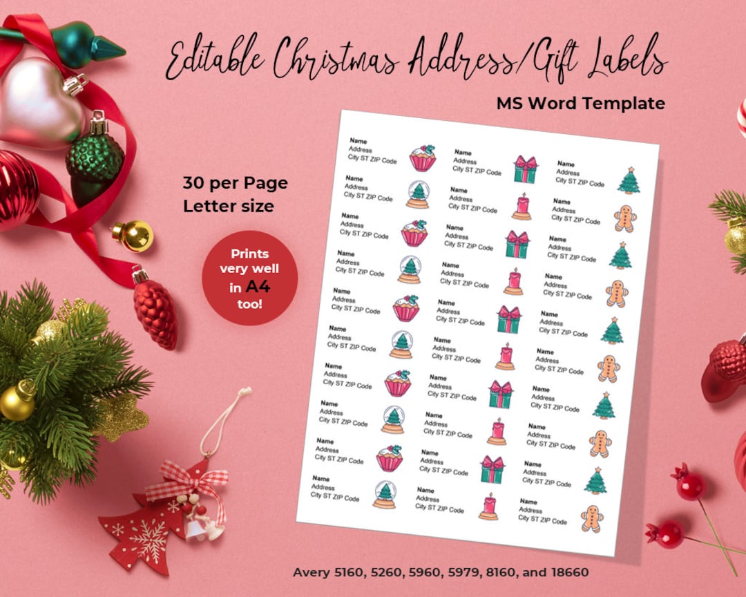 Editable Printable Christmas Address / Gift Labels MS Word Template 6 ...