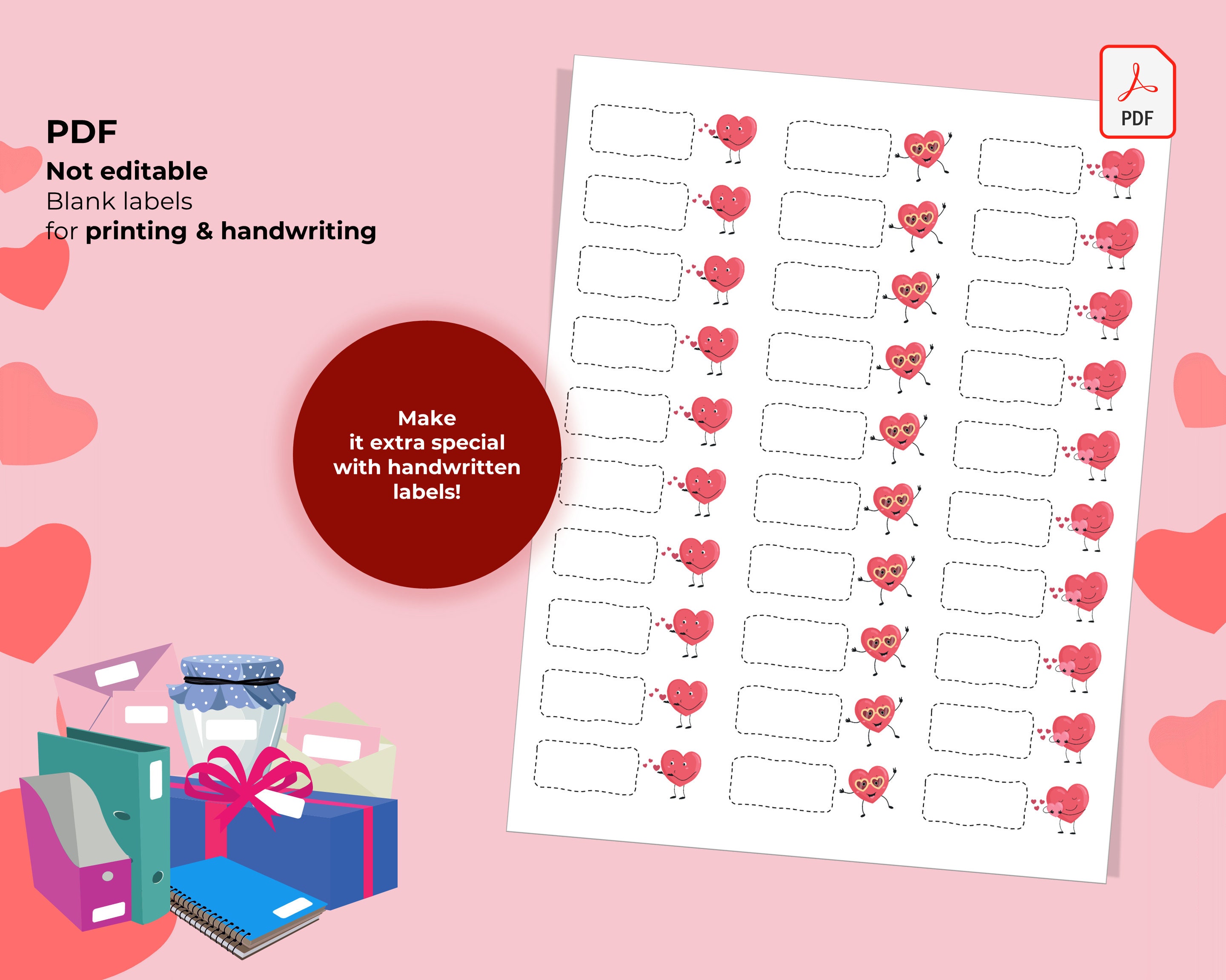 Printable Love, Heart Address Labels, Stickers, Gift, Editable Text ...