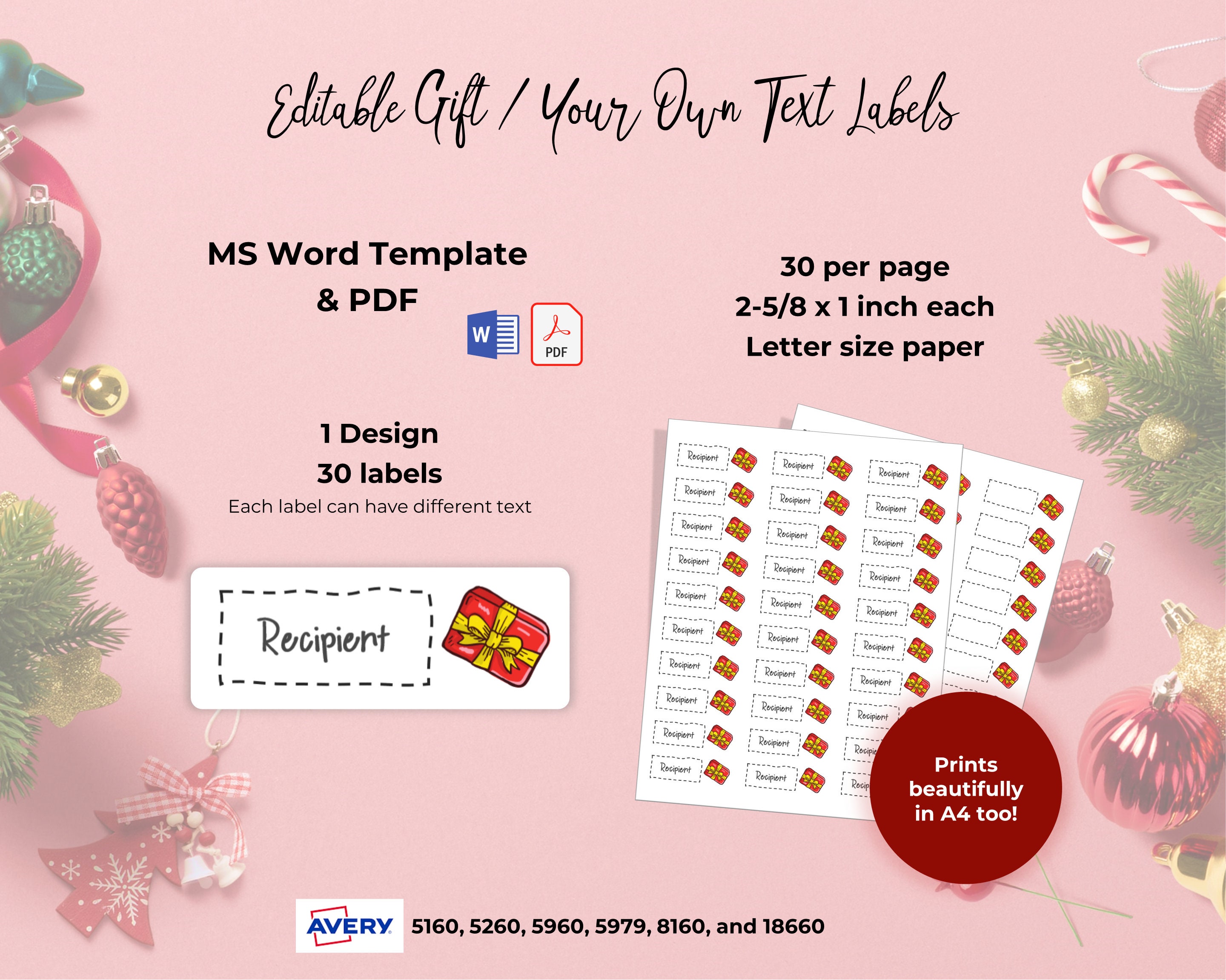 Editable Printable Christmas Gift Labels. 30/page. MS Word Template and ...