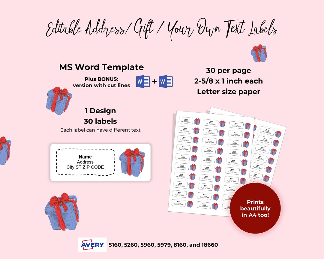 Printable Address Gift Labels, Stickers, Gift, Editable Text Labels. 30 ...