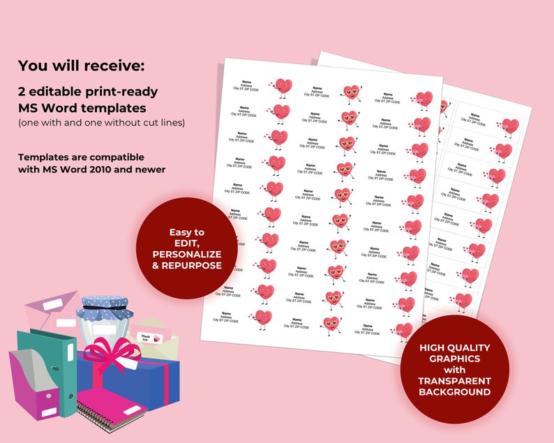 Printable Love Heart Address Labels Stickers Gift Editable - Etsy
