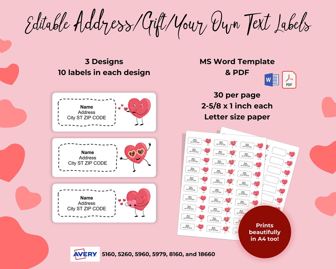 Printable Love Heart Address Labels Stickers Gift Editable - Etsy