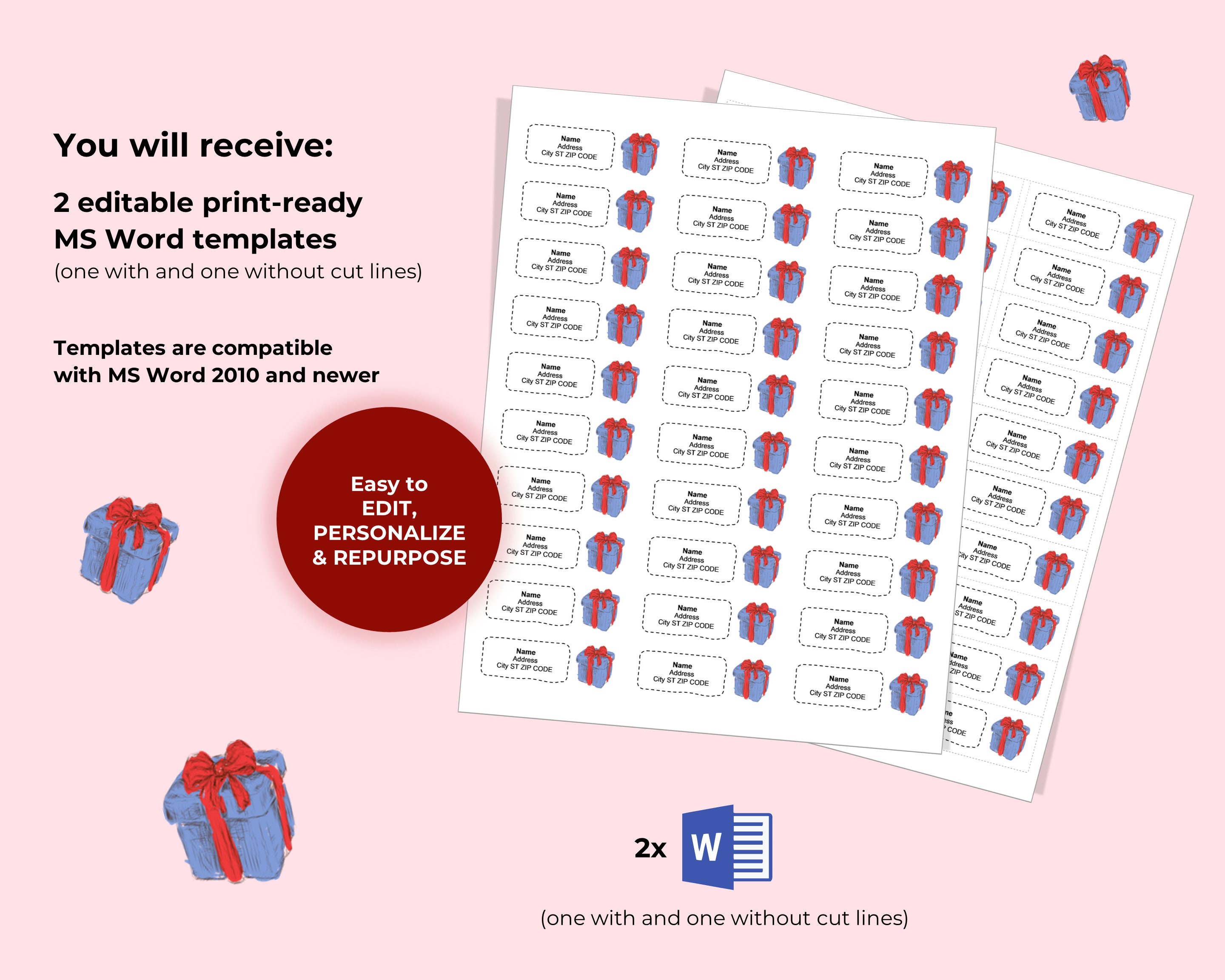 Printable Address Gift Labels, Stickers, Gift, Editable Text Labels. 30 ...