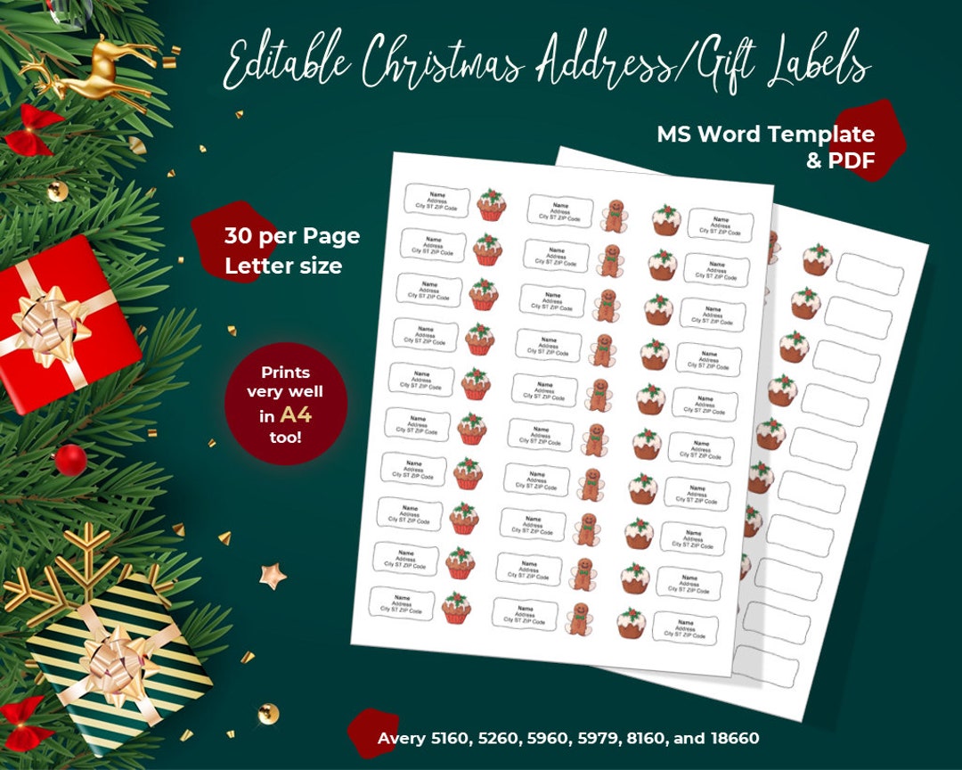 Printable Christmas Address Labels. 30 per Page. MS Word - Etsy UK