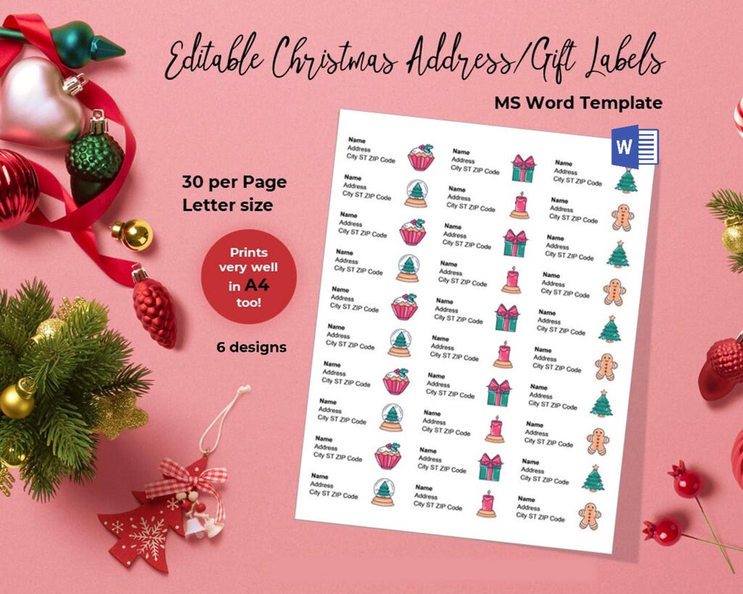 Editable Printable Christmas Address / Gift Labels MS Word Template 6 ...