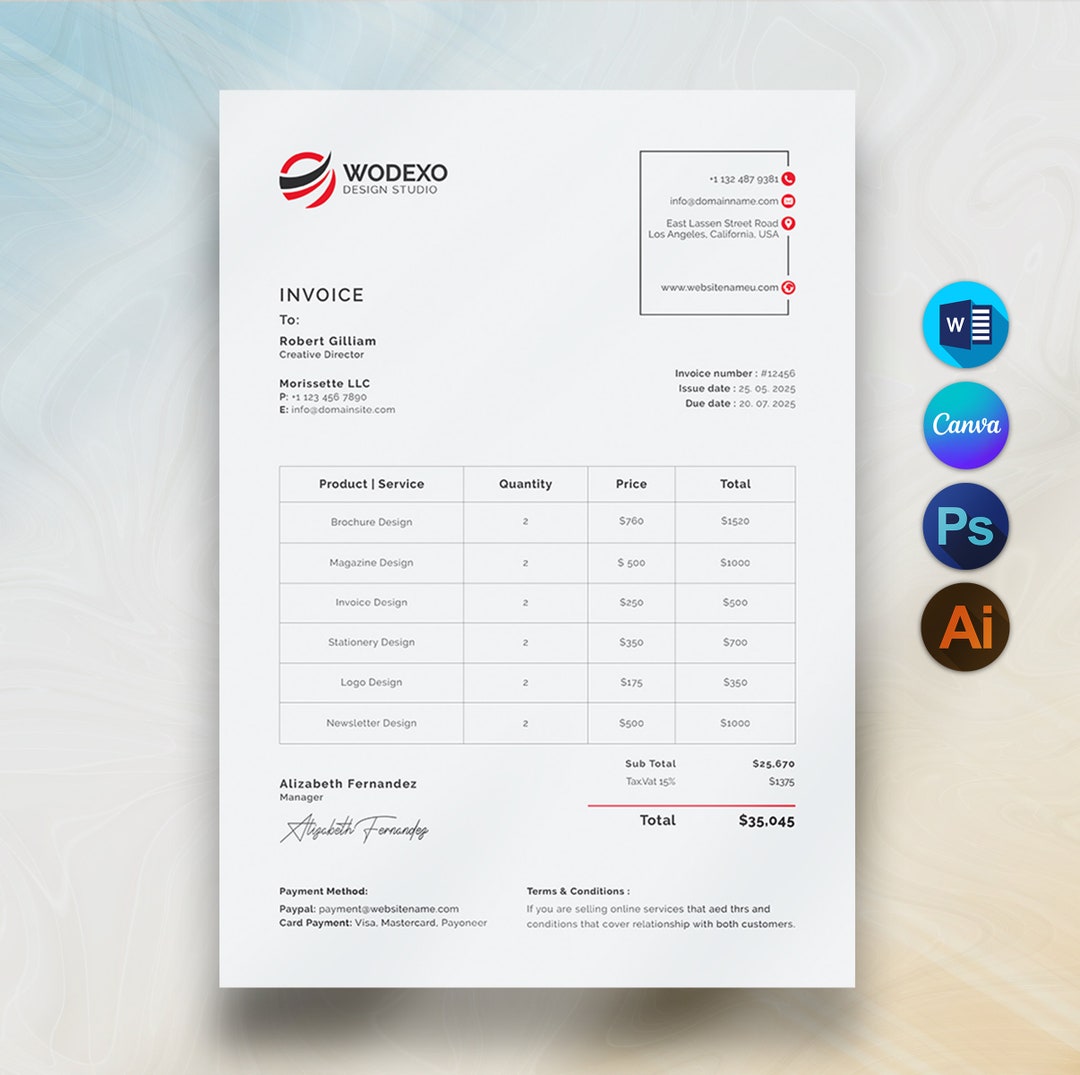 Invoice Template Canva Editable Business Cash Receipt Easily Edit MS ...