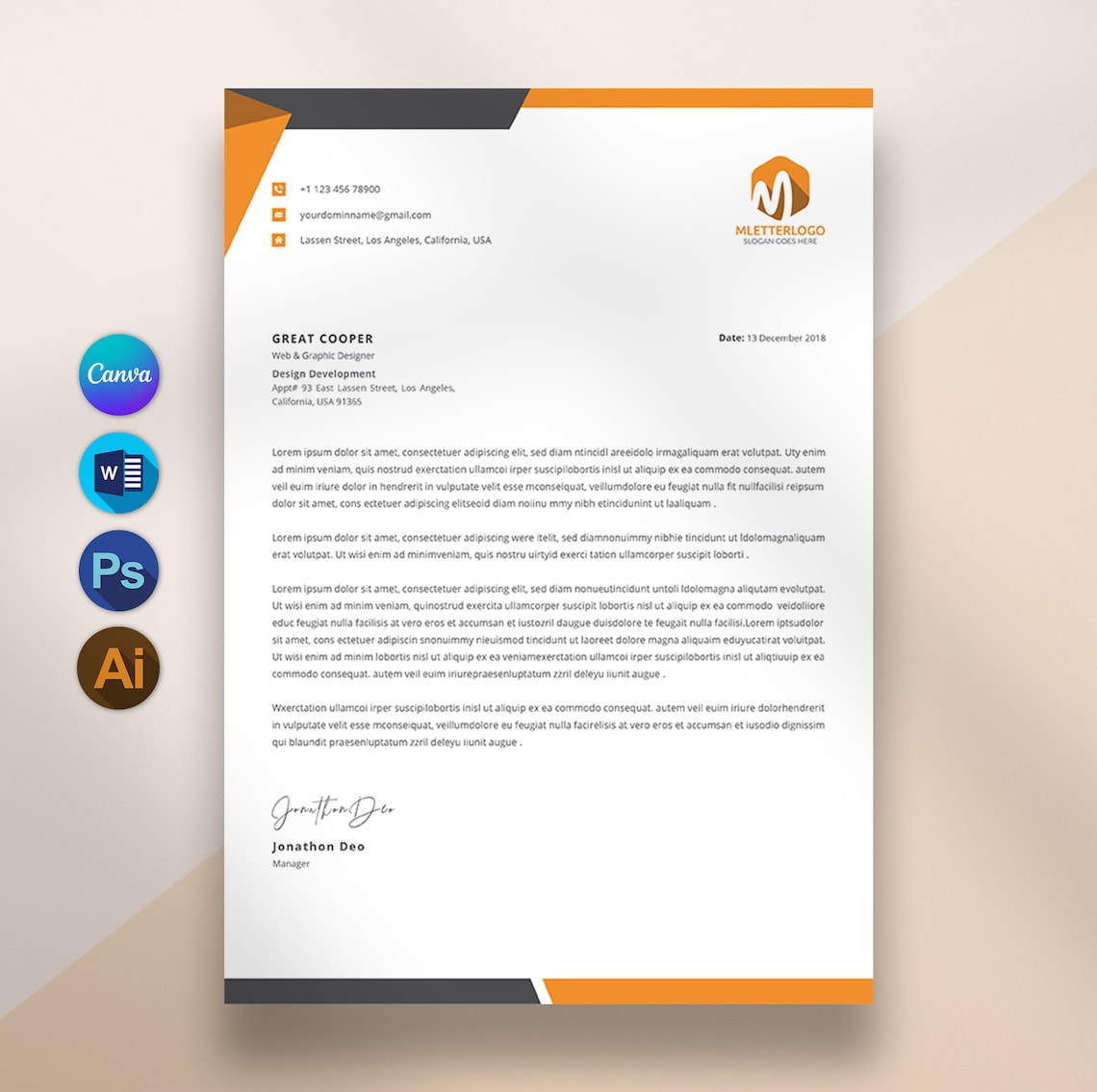 Business Letterhead Template Canva Editable, Custom Company Letterhead ...