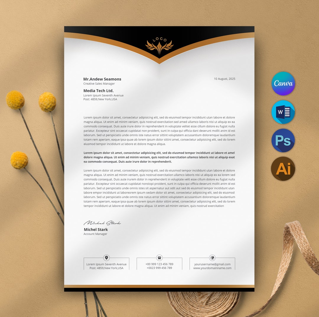 Business Letterhead Template Canva Editable, Custom Company Letterhead ...