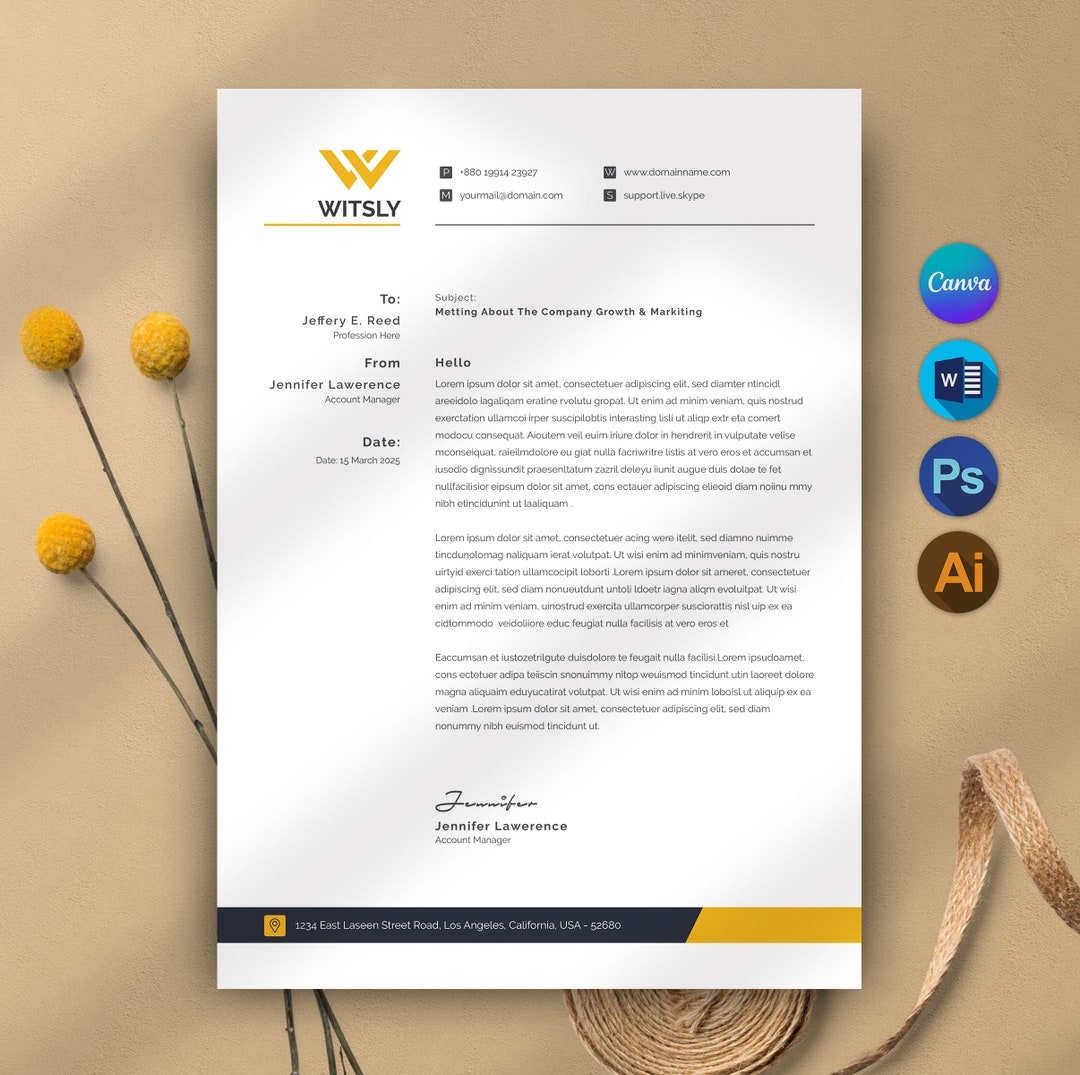 Business Letterhead Template Canva Editable, Custom Company Letterhead ...
