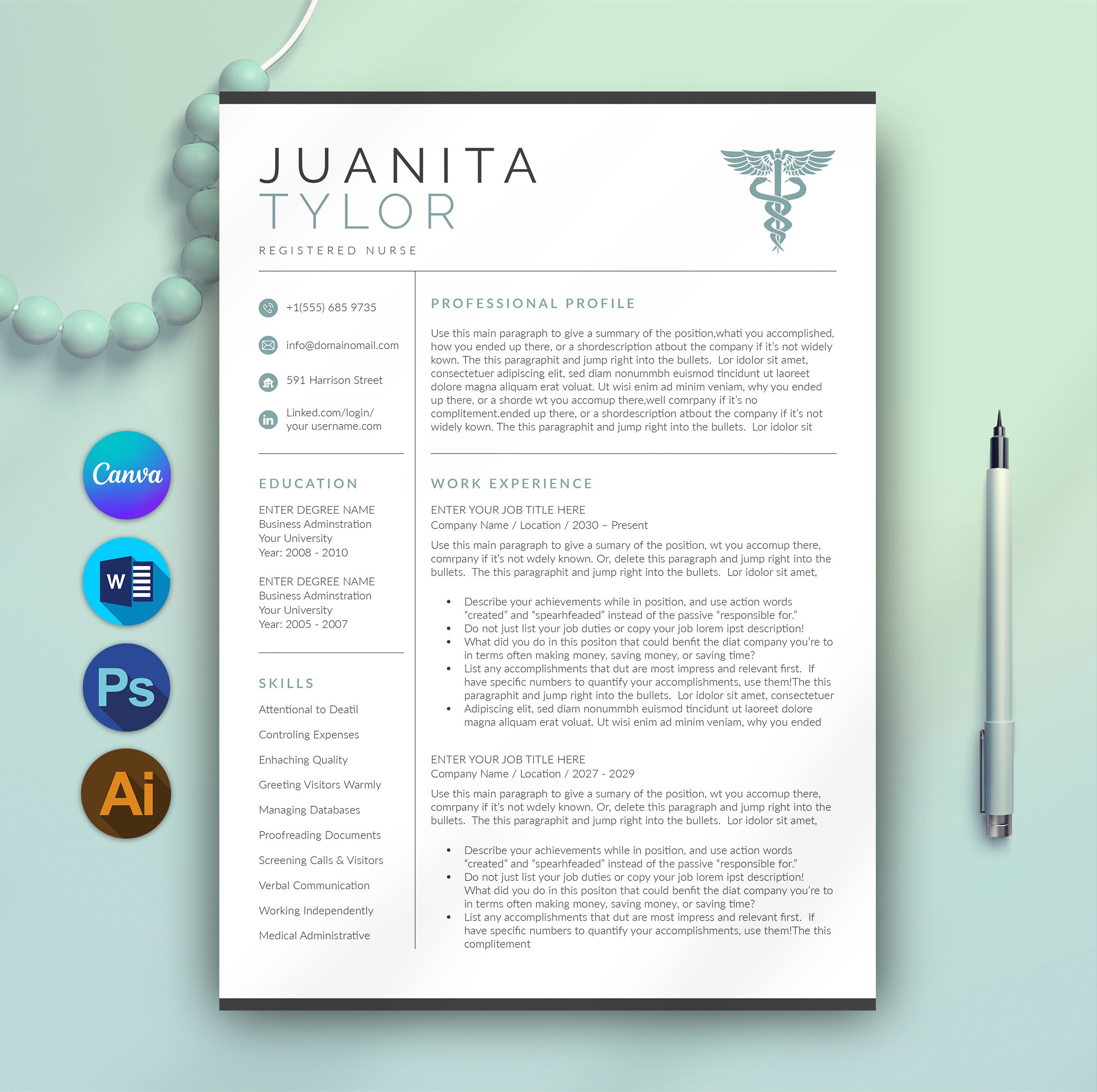 New Grad Nurse Resume Template, Nursing CV, Registered Nurse Resume for ...
