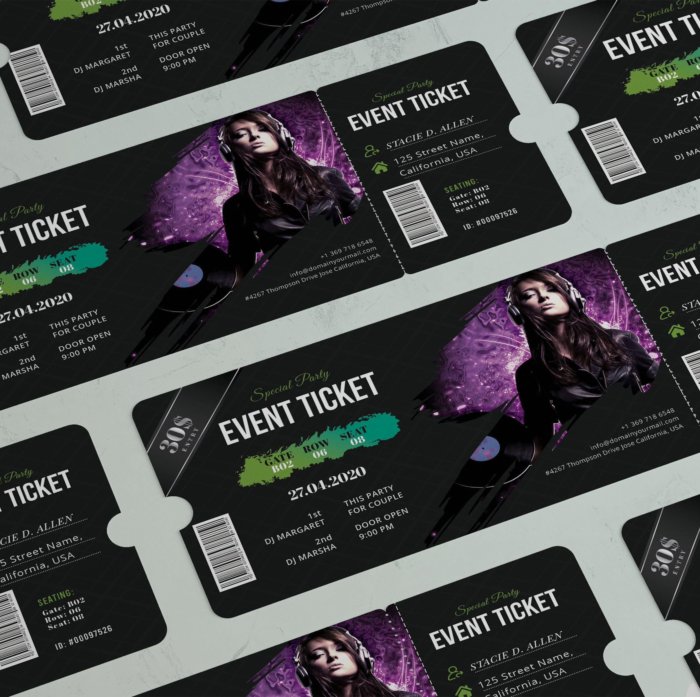 Event Ticket Printable, Editable Event Tickets, Event Ticket Template ...
