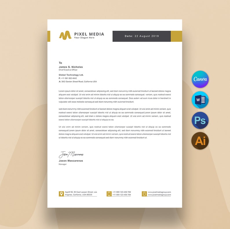 Business Letterhead Template Canva Editable, Custom Company Letterhead ...