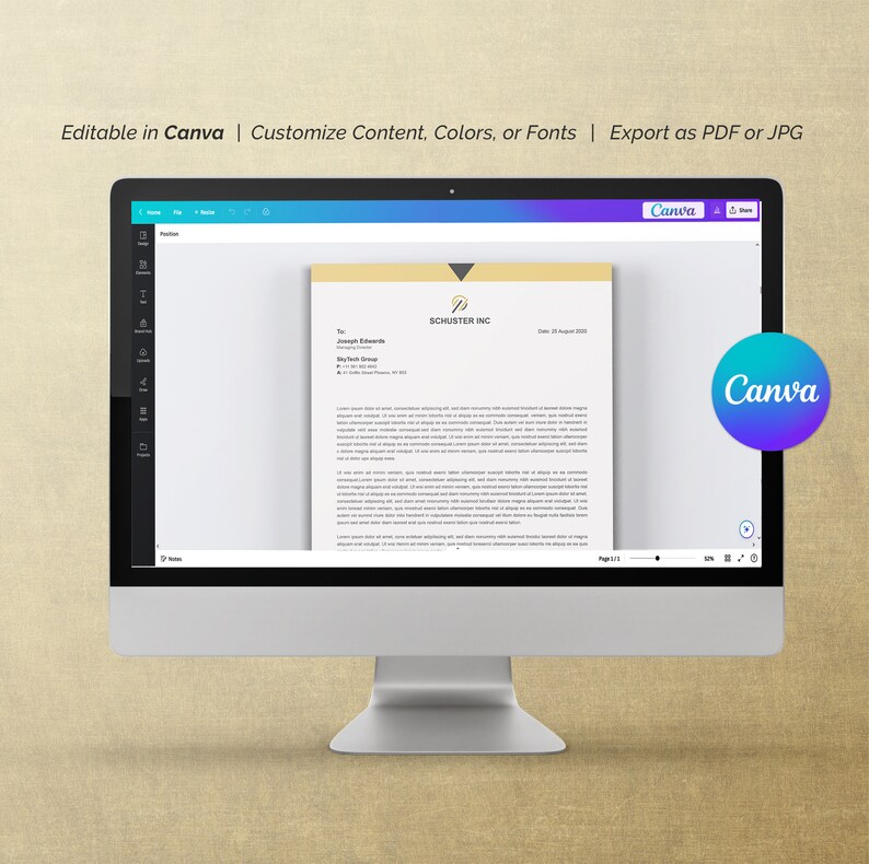 Business Letterhead Template Canva Editable, Custom Company Letterhead ...