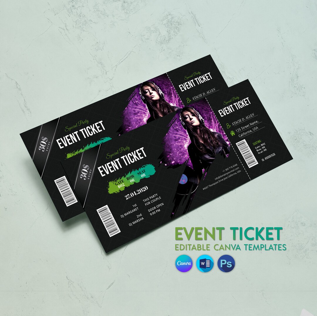 Event Ticket Printable, Editable Event Tickets, Event Ticket Template ...