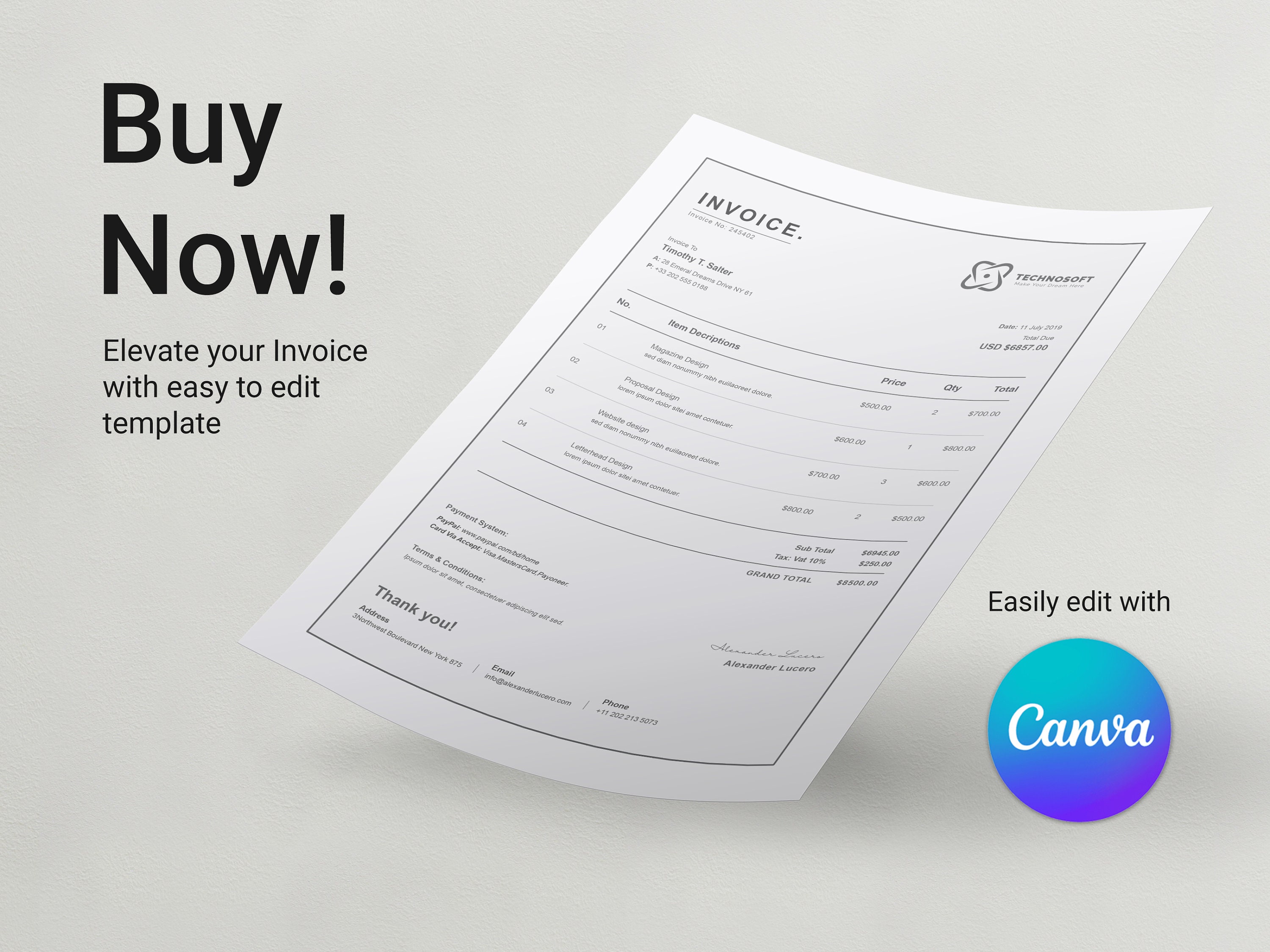 Canva Invoice Template Corporate Editable Business Cash - Etsy