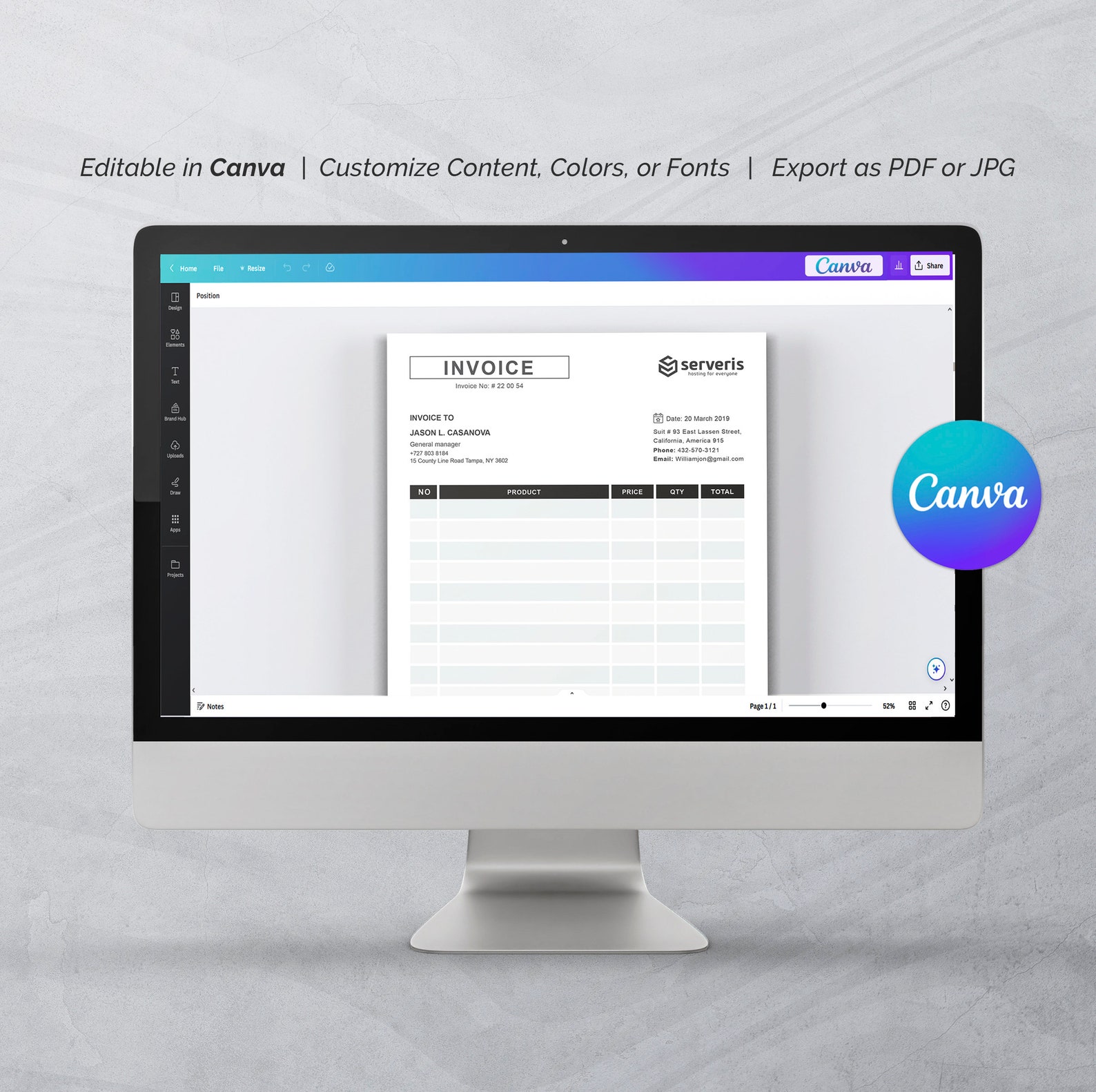 Invoice Template Canva Editable Business Cash Receipt Easily Edit MS ...