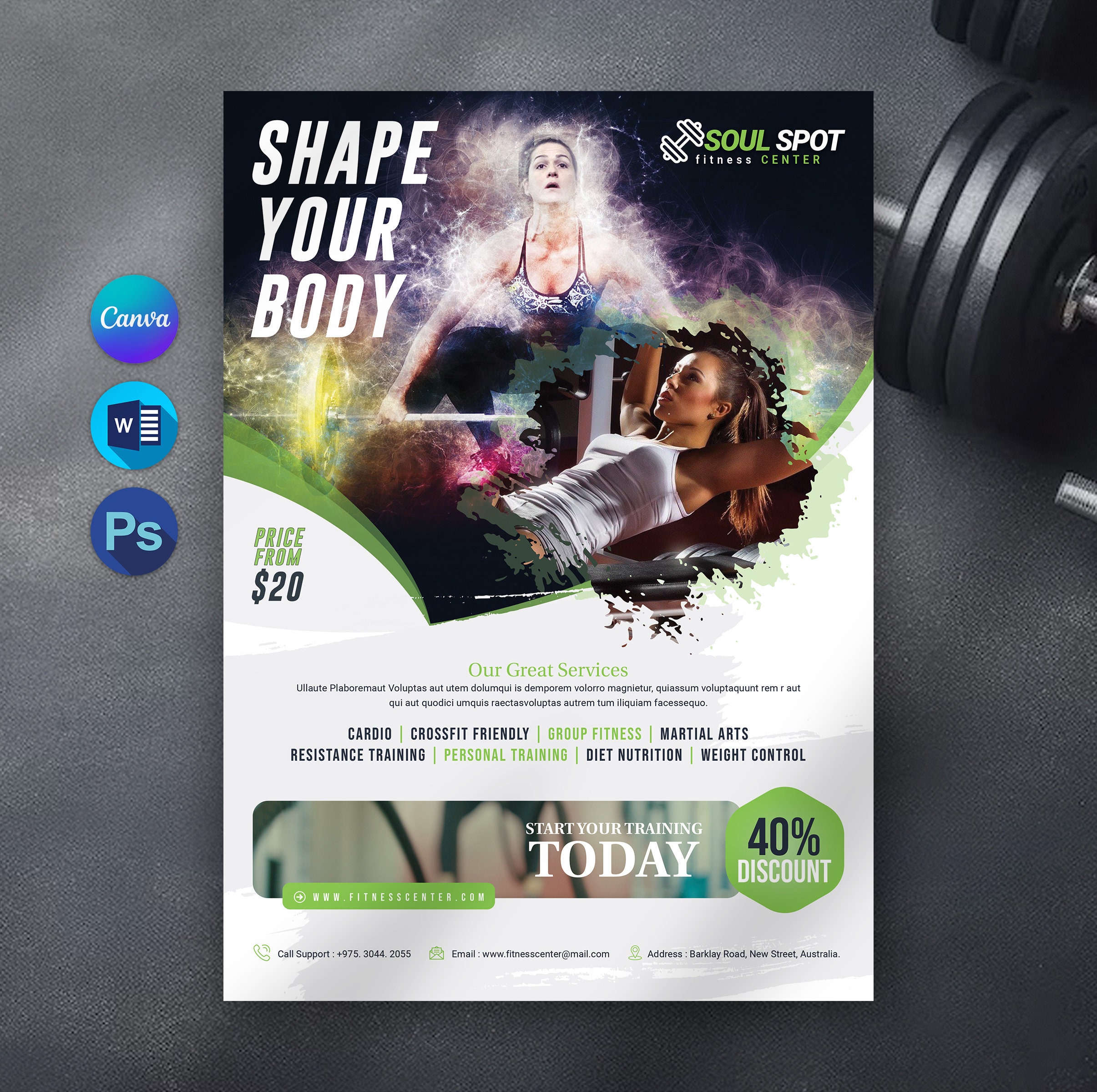 Canva Gym Workout Flyer | Fitness Flyer, Sport Template, Social Media ...