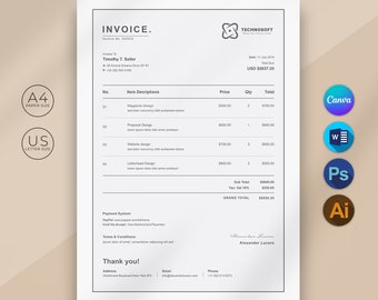 Invoice Template Canva Editable Business Cash Receipt Easily Edit MS ...