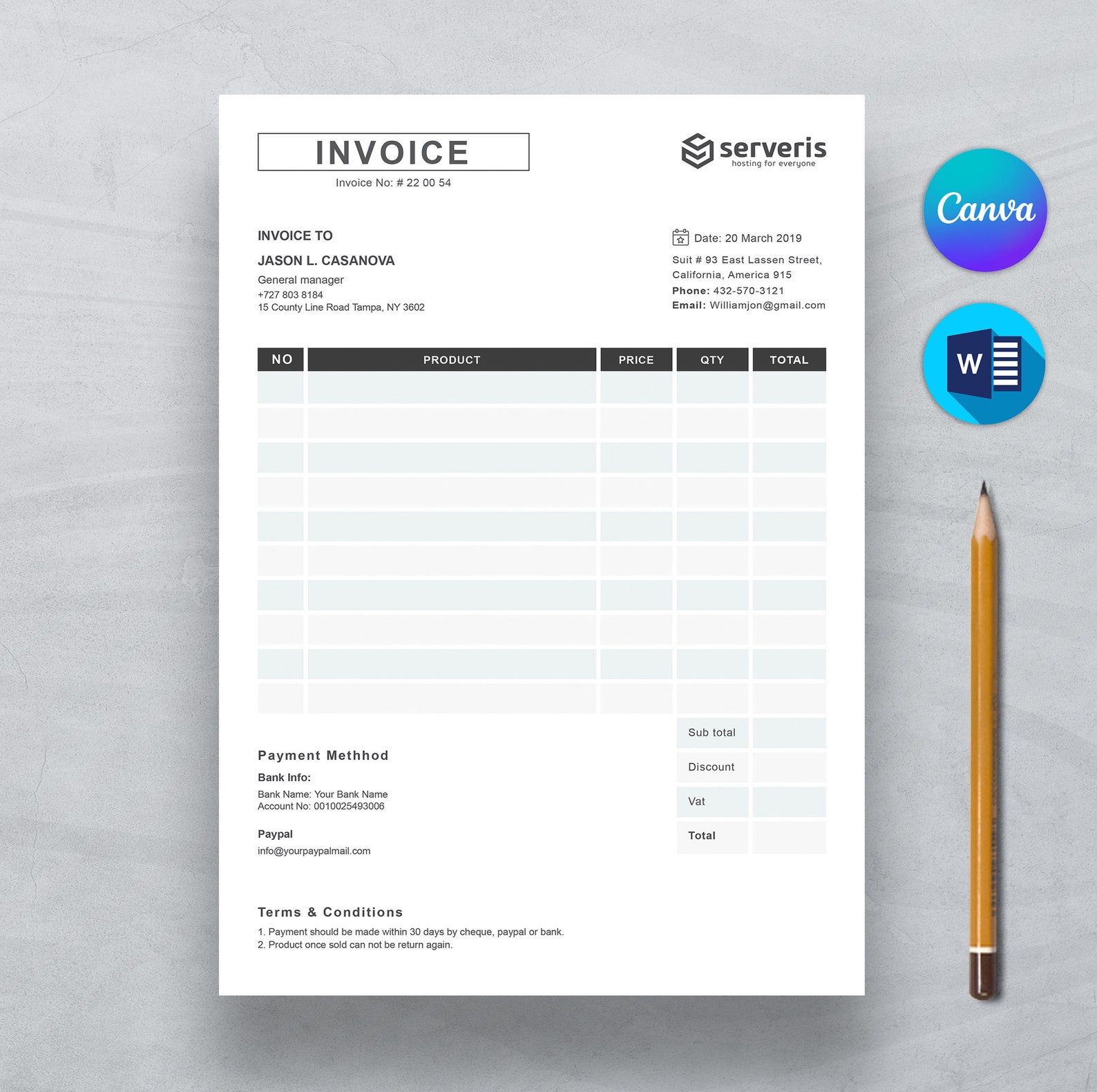 Invoice Template Canva Editable Business Cash Receipt Easily Edit MS ...