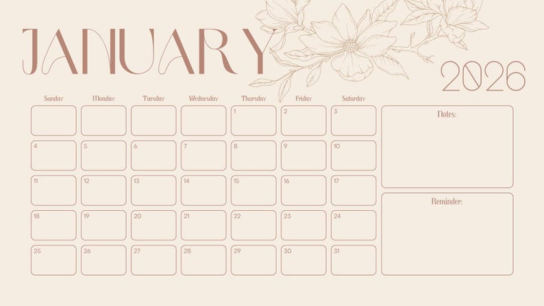 2026 Boho Calendar Monthly Printable Planner Digital Download Canva