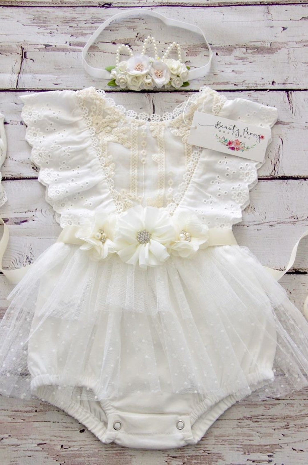 Boho off White Baby Girl Romper, Infant Girl Dress, Cake Smash Outfit ...