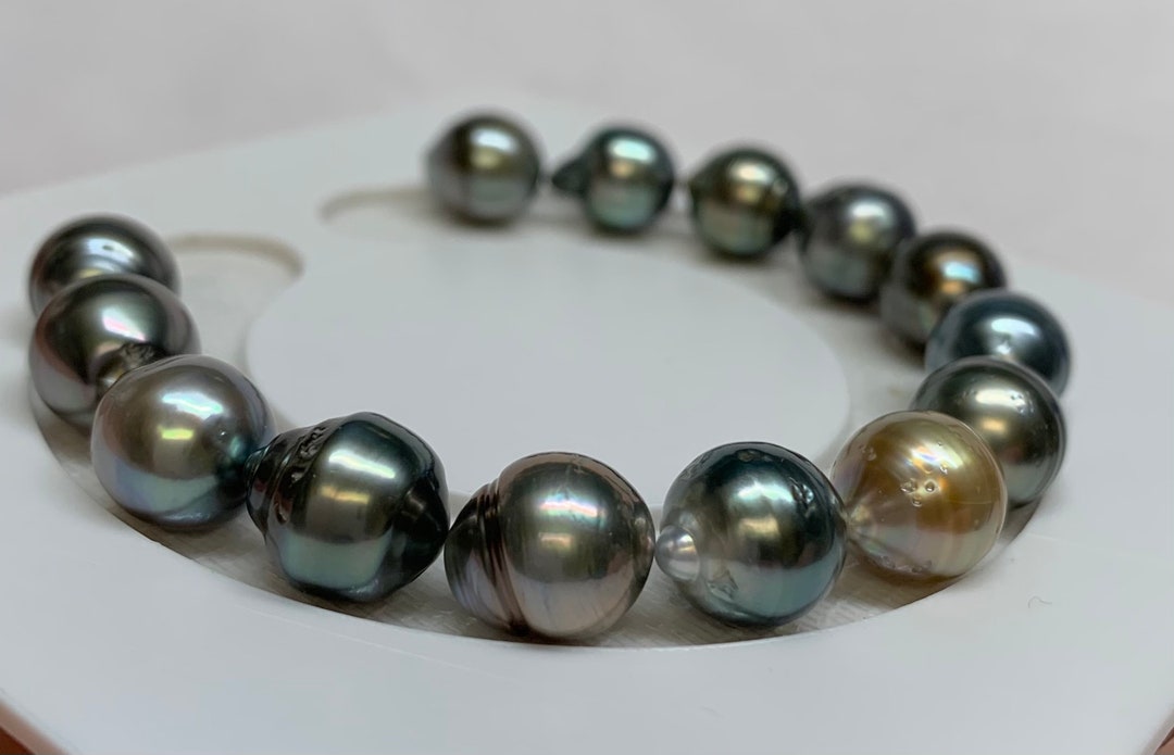 Tahitian Pearl, Light Brown, Green, Blue Tone 14 PCS Tahitian Cultured ...