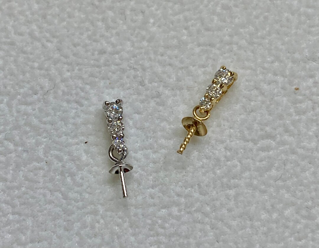 18K Solid Gold Pendant Drop Setting W/cubic Zirconia for Half Drilled ...