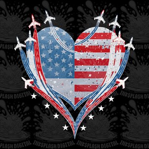 Retro Fighter Jet American Flag Heart PNG, 4th of July (digital ...